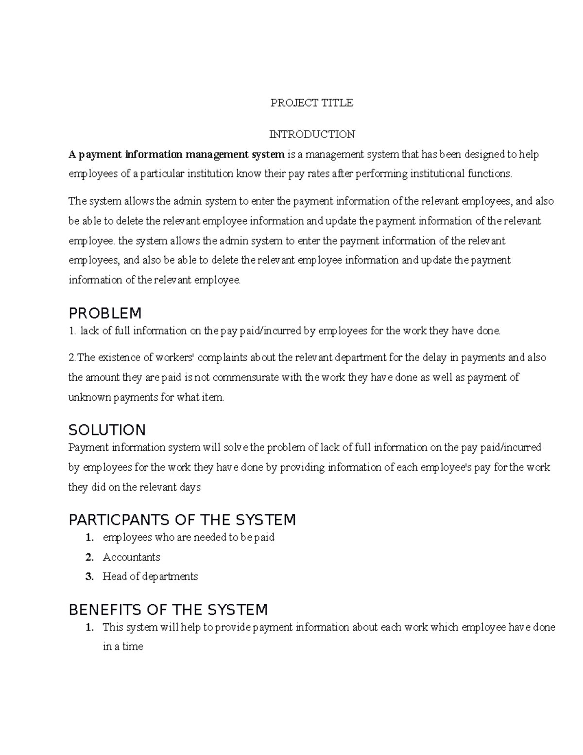 Introduction to project - PROJECT TITLE INTRODUCTION A payment ...