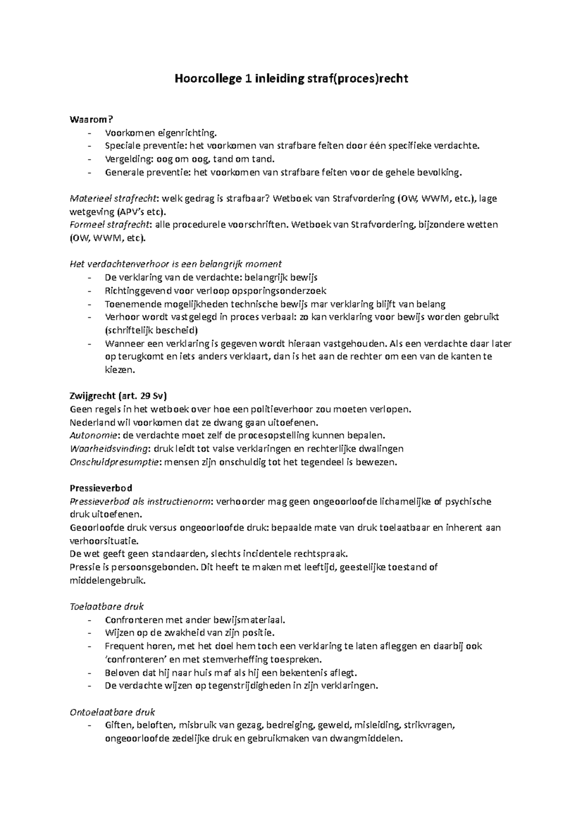 Hoorcolleges semester 2 jaar 1 - Hoorcollege 1 inleiding straf(proces ...