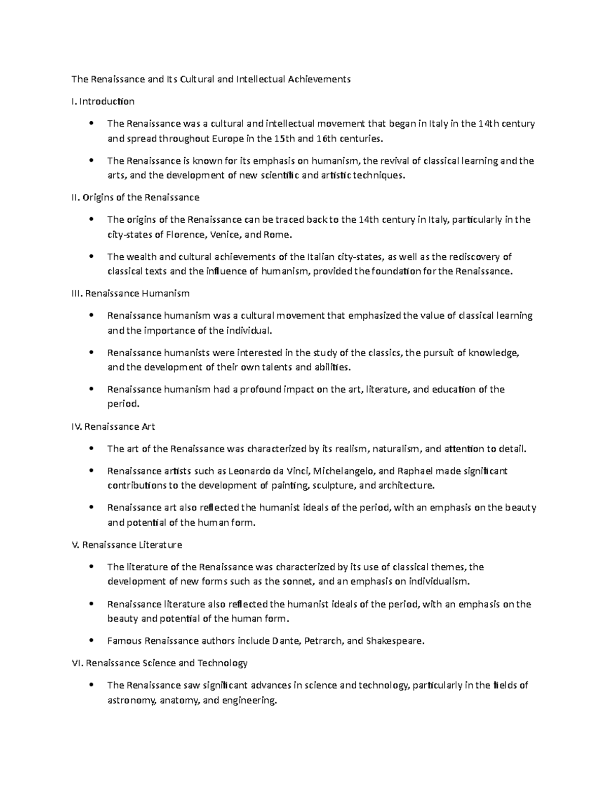 The Renaissance and Its Cultural and Intellectual Achievements ...