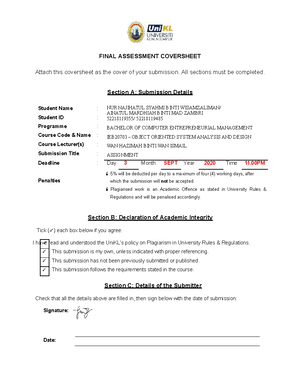 Assignment - OBJECT ORIENTED PROGRAMMING - FINAL ASSESSMENT COVERSHEET Attach this - Studocu
