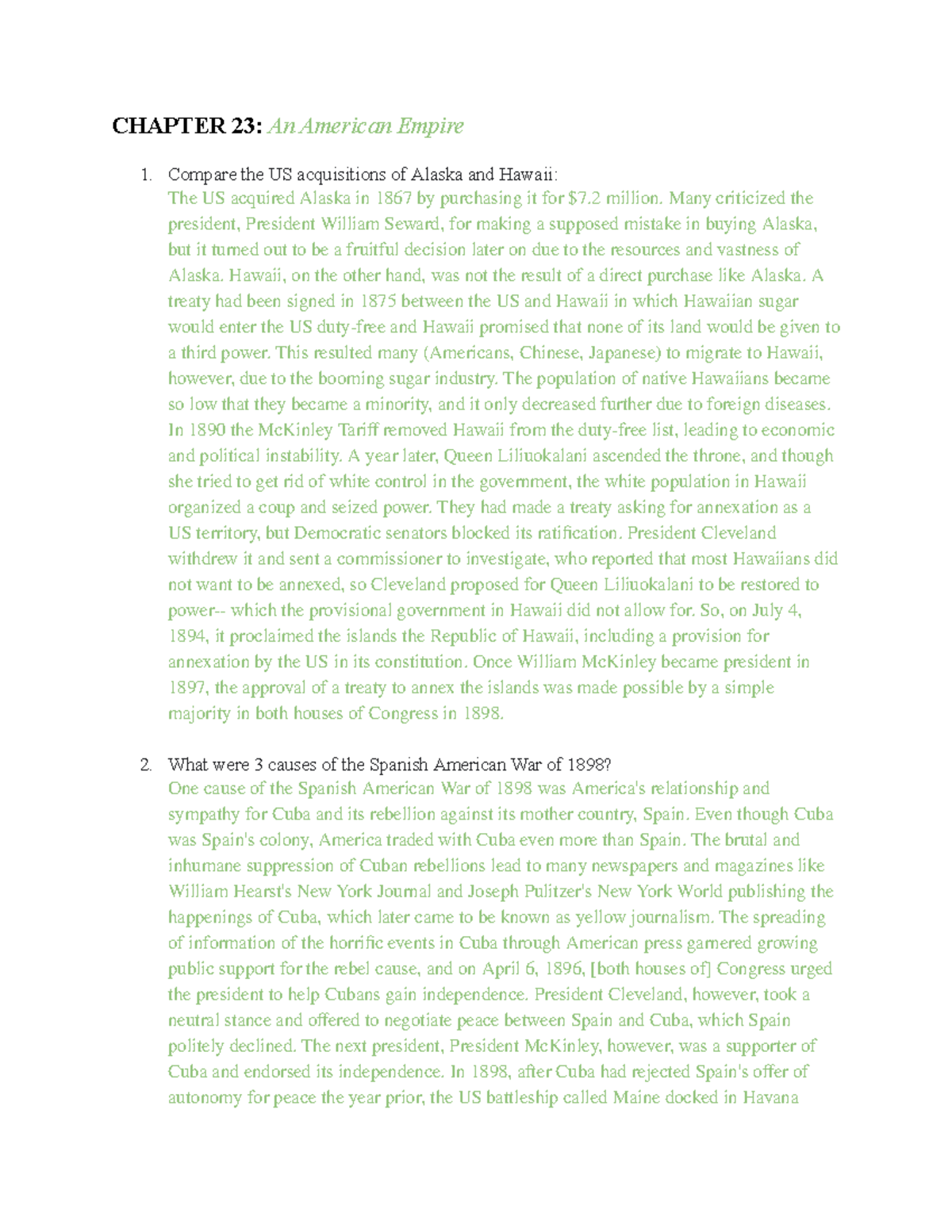 Chapter 23 HW Questions - CHAPTER 23: An American Empire Compare the US ...