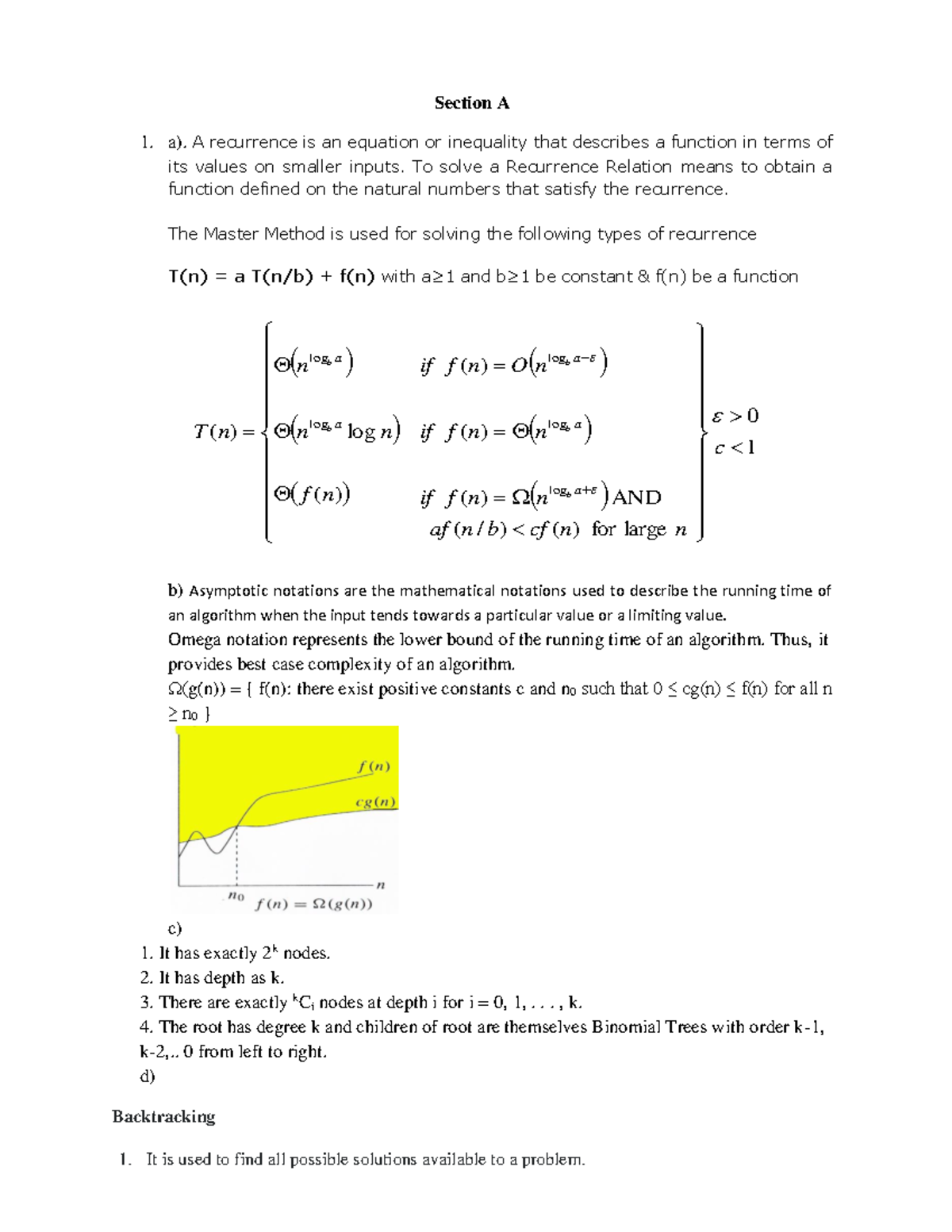 DAA KCS503 2020-21 AKTU QP Solution - Section A a). A recurrence is an equation or inequality ...