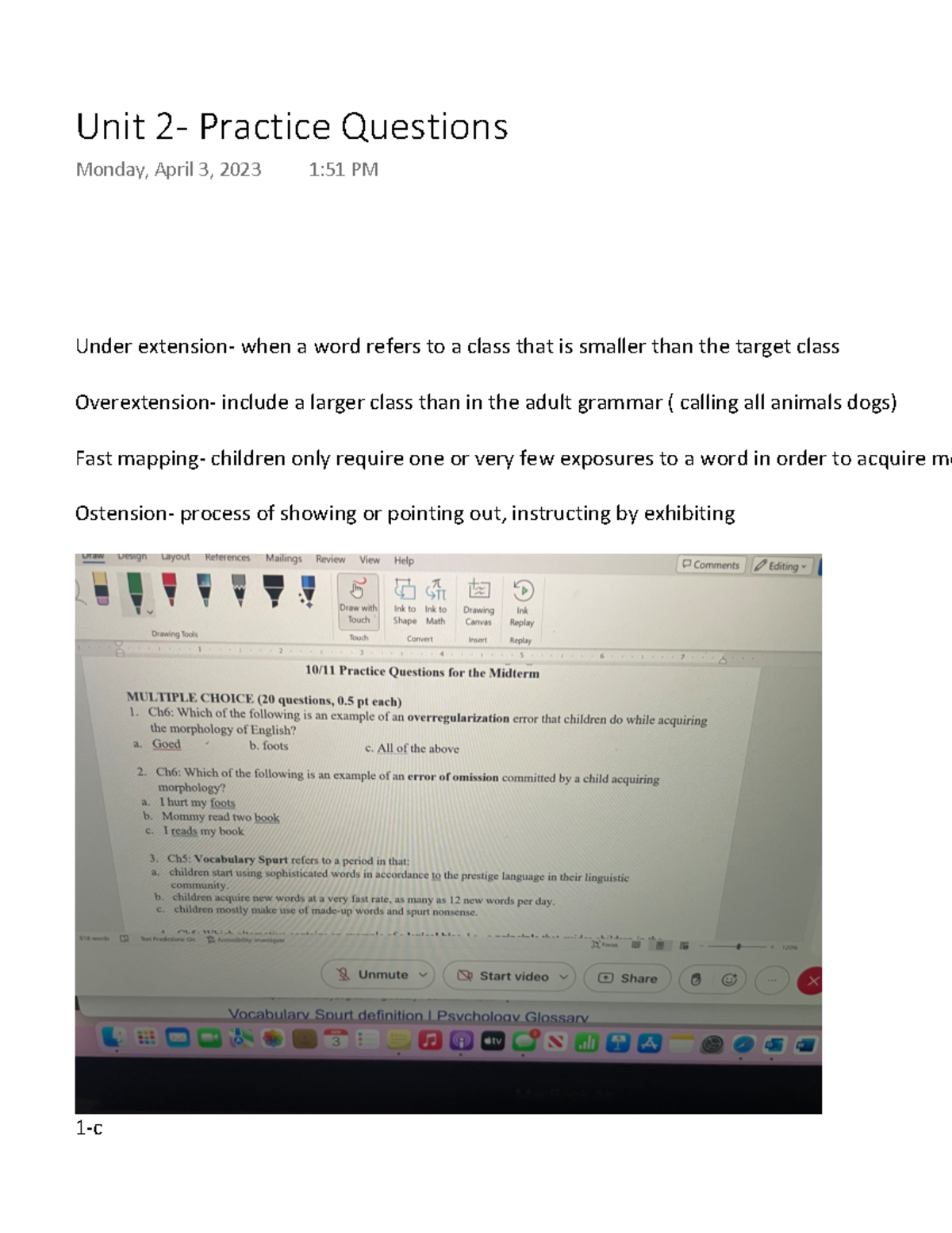 Unit 2- Practice Questions - Under extension- when a word refers to a ...
