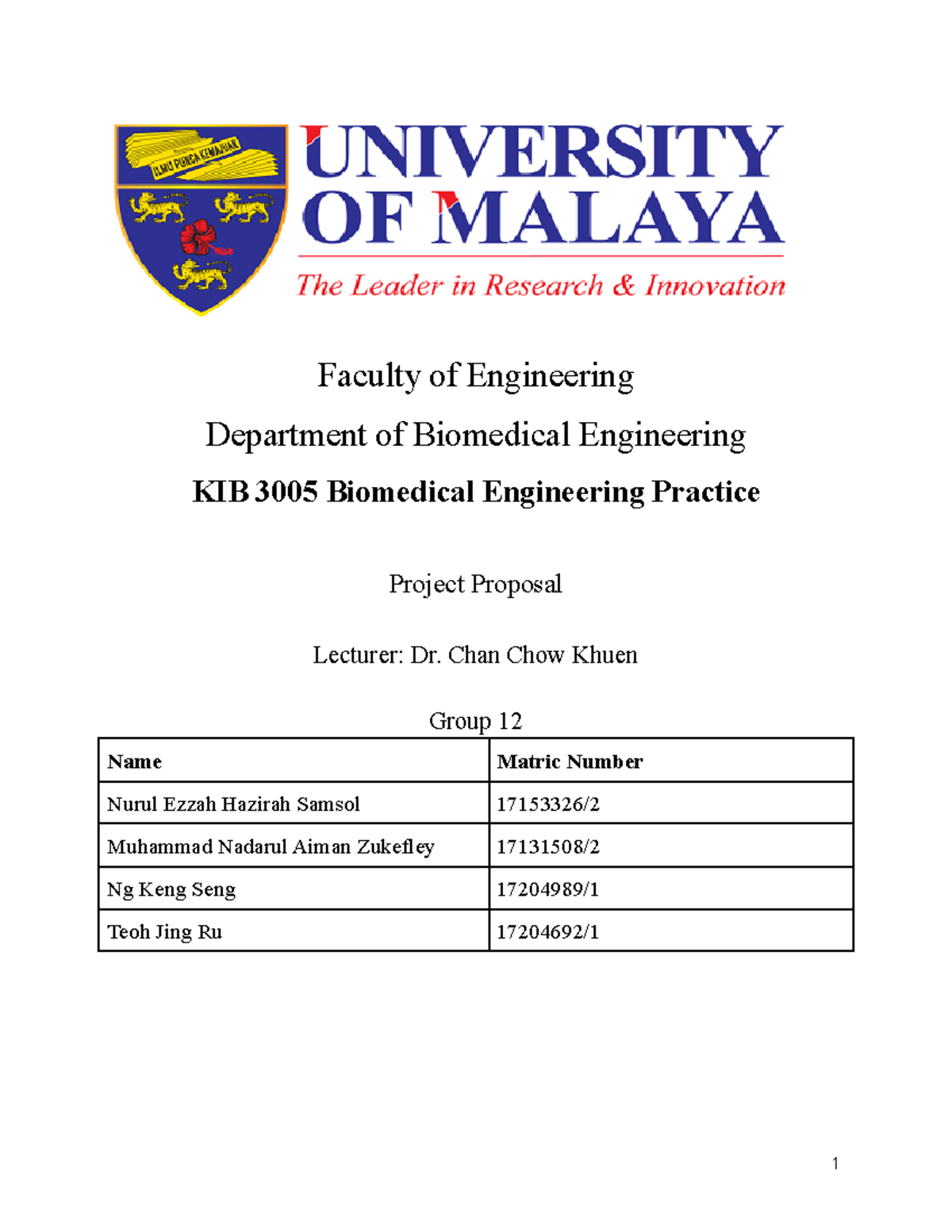 BEP proposal - Visit report from hospital - Faculty of Engineering ...