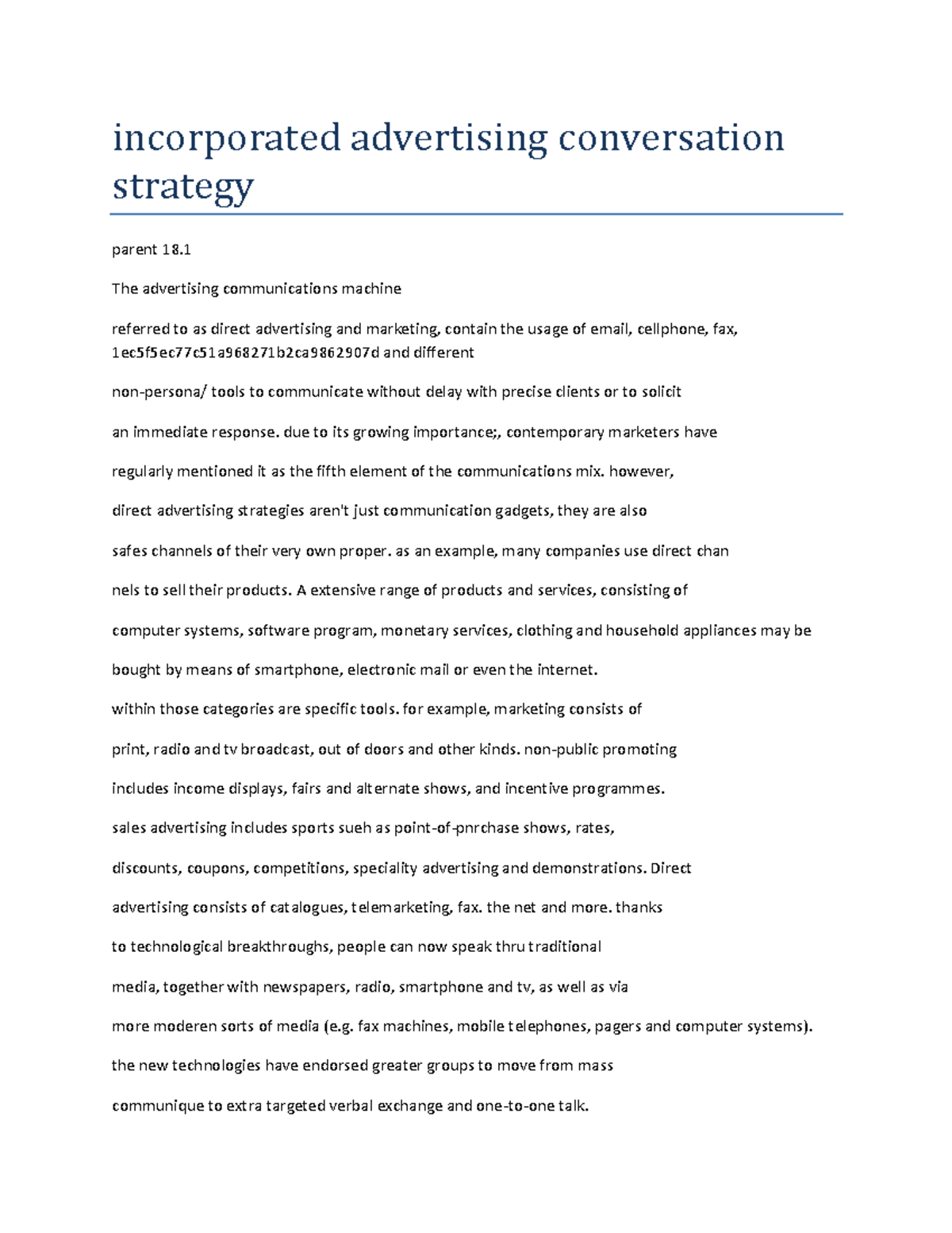Incorporated advertising conversation strategy - incorporated ...