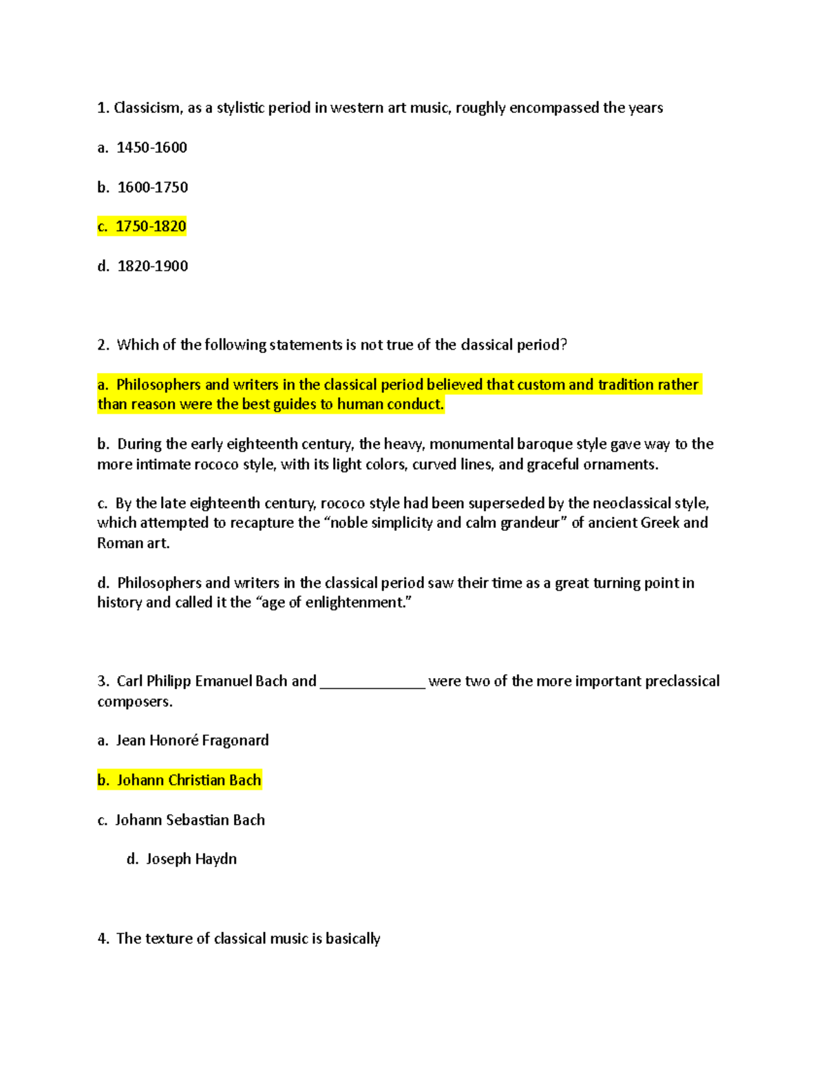 Classical period test - Homework - Classicism, as a stylistic period in ...