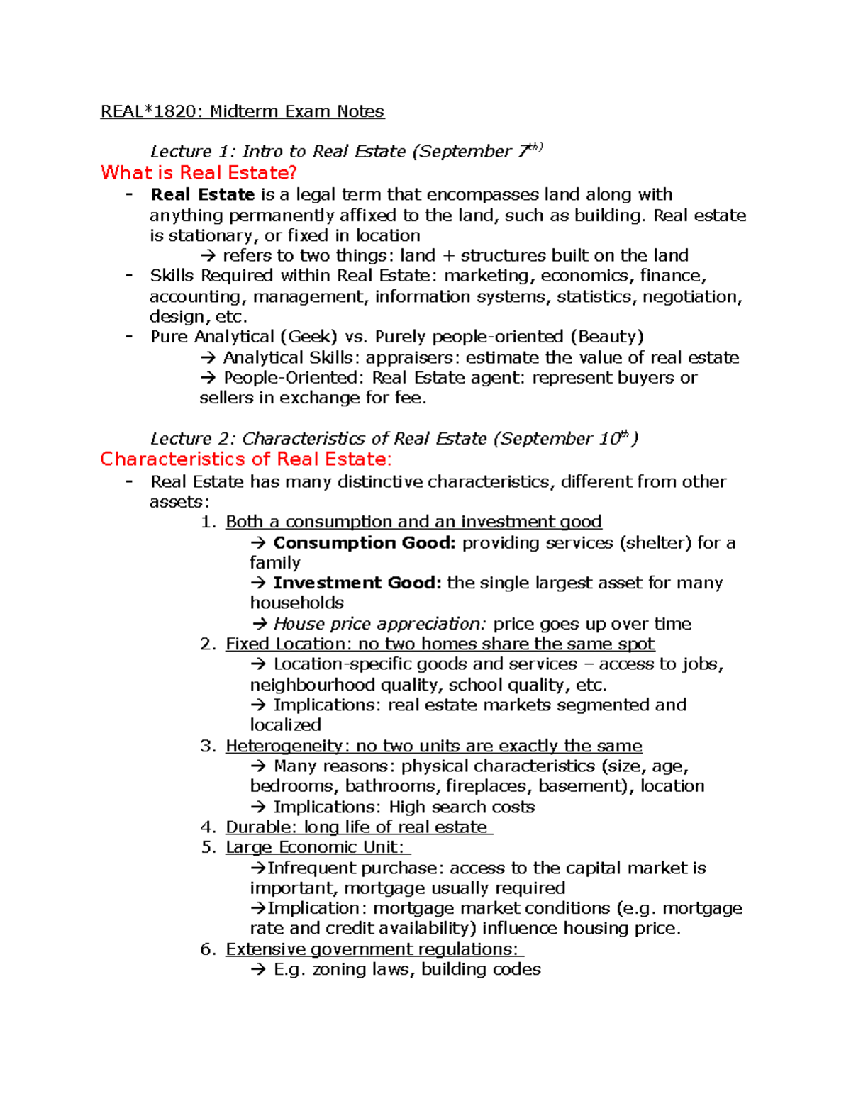 Syds notes 3 - REAL*1820: Midterm Exam Notes Lecture 1: Intro to Real ...