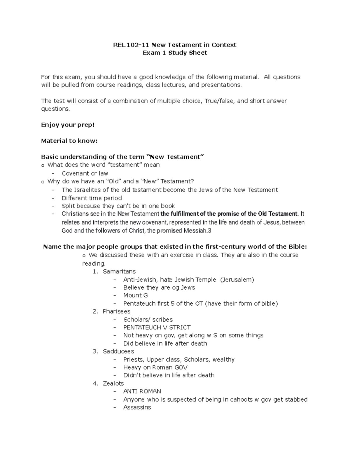 REL 102- EXAM 1 Study Guide - REL 102-11 New Testament in Context Exam ...