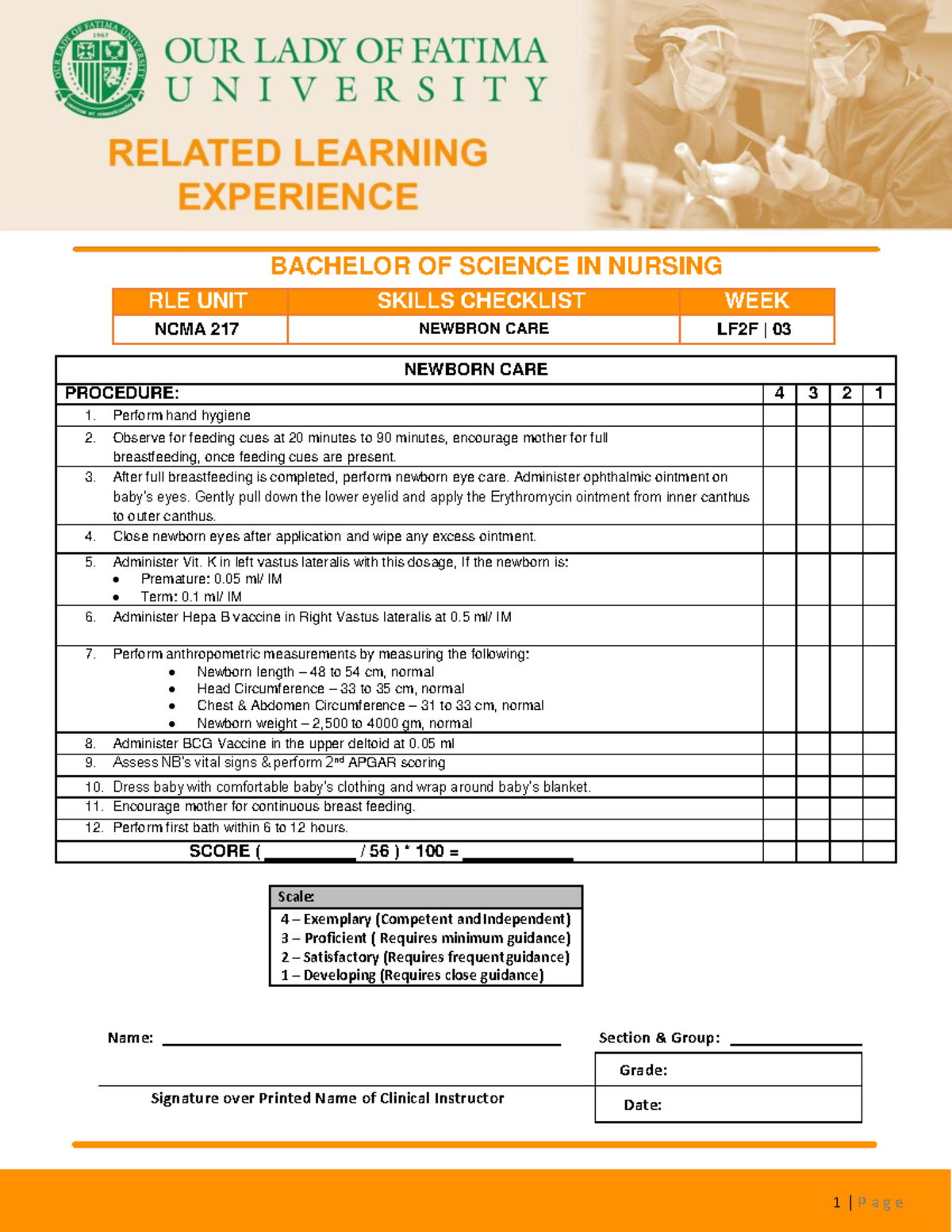 F2F- Newborn-CARE - checklist - BACHELOR OF SCIENCE IN NURSING RLE UNIT ...