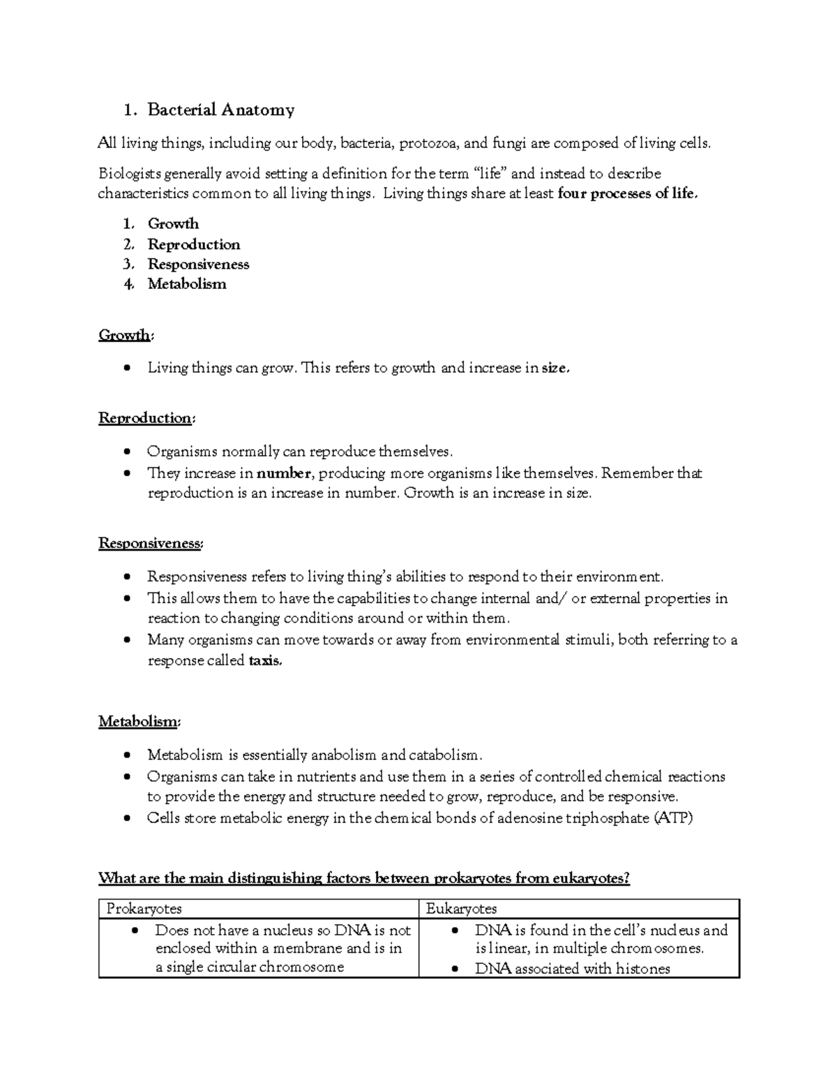 Microbiology - lecture information for exams 1-3 - 1. Bacterial Anatomy ...
