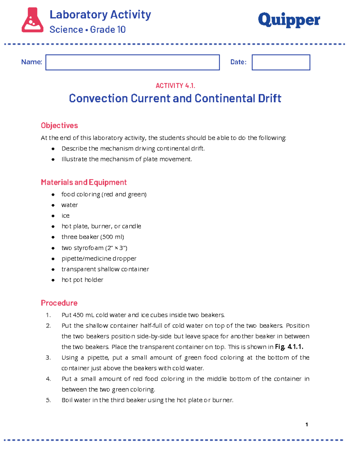 ME Sci 10 Q1 04 LA - GUIDE - Science • Grade 10 Name: Date: ACTIVITY 4 ...