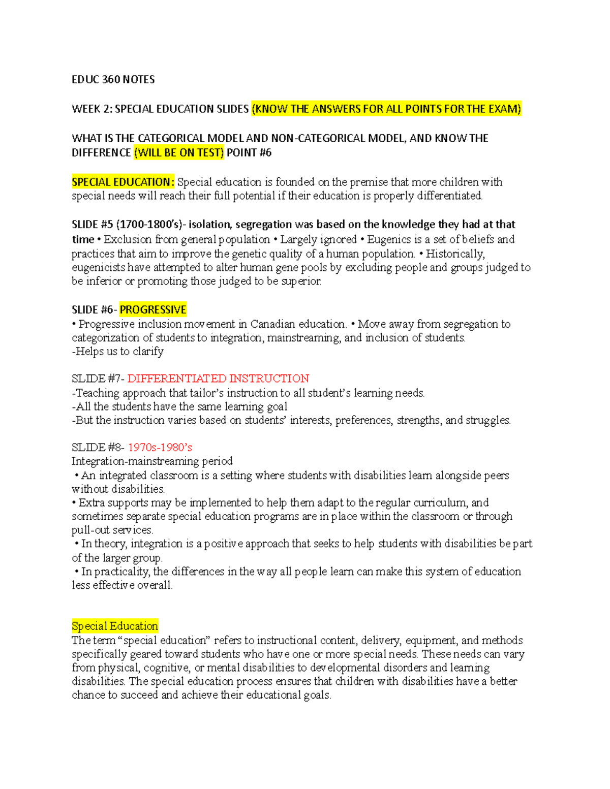 EDUC 360 Notes - easy to understabd - EDUC 360 NOTES WEEK 2: SPECIAL ...