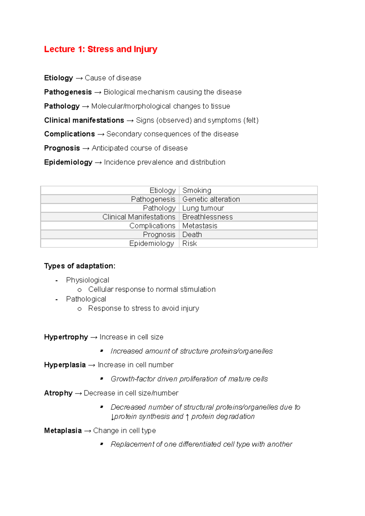 Pathology 2017 - Full notes for all lectures + additional content ...