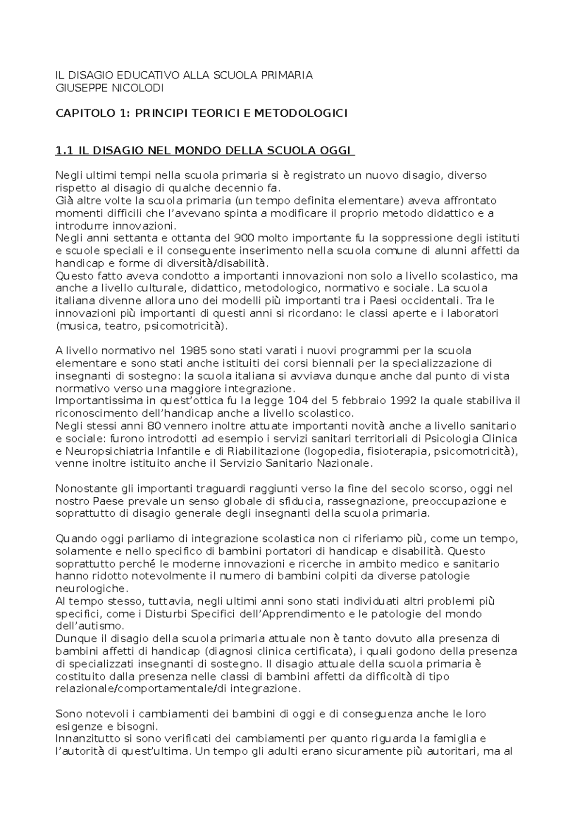 Il disagio educativo alla scuola primaria - IL DISAGIO EDUCATIVO ALLA ...