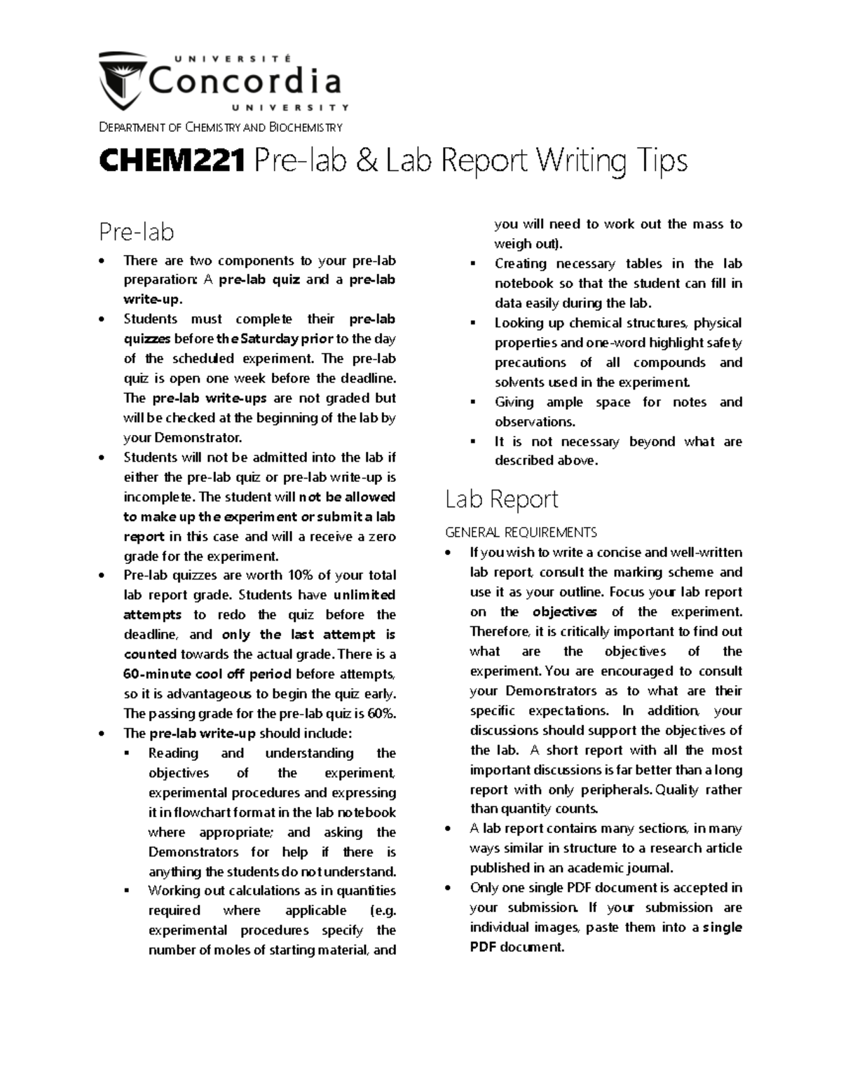 CHEM221 pre-lab and lab report writing tips - DEPARTMENT OF CHEMISTRY ...