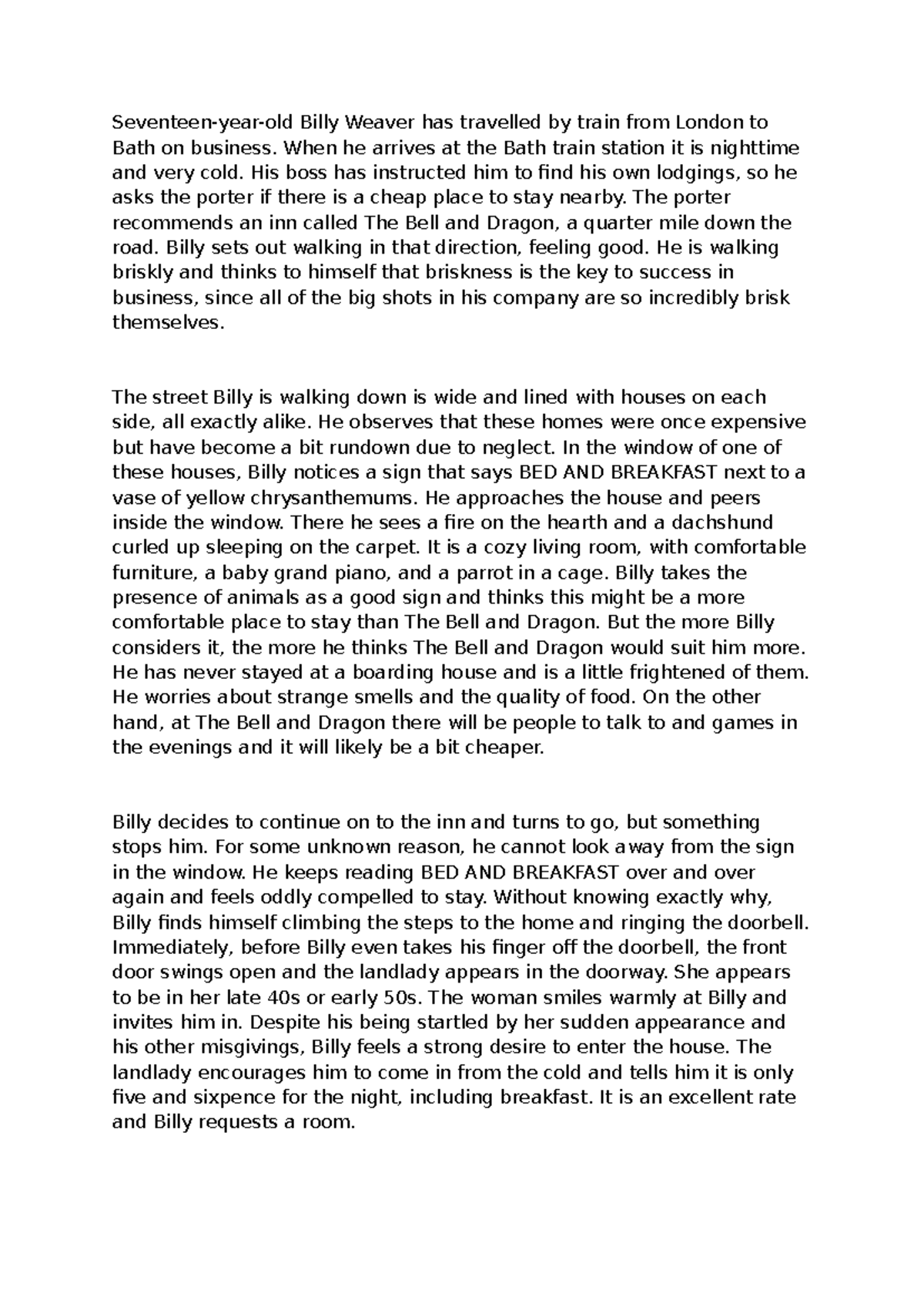 274 THE Lanlady - Seventeen-year-old Billy Weaver has travelled by ...