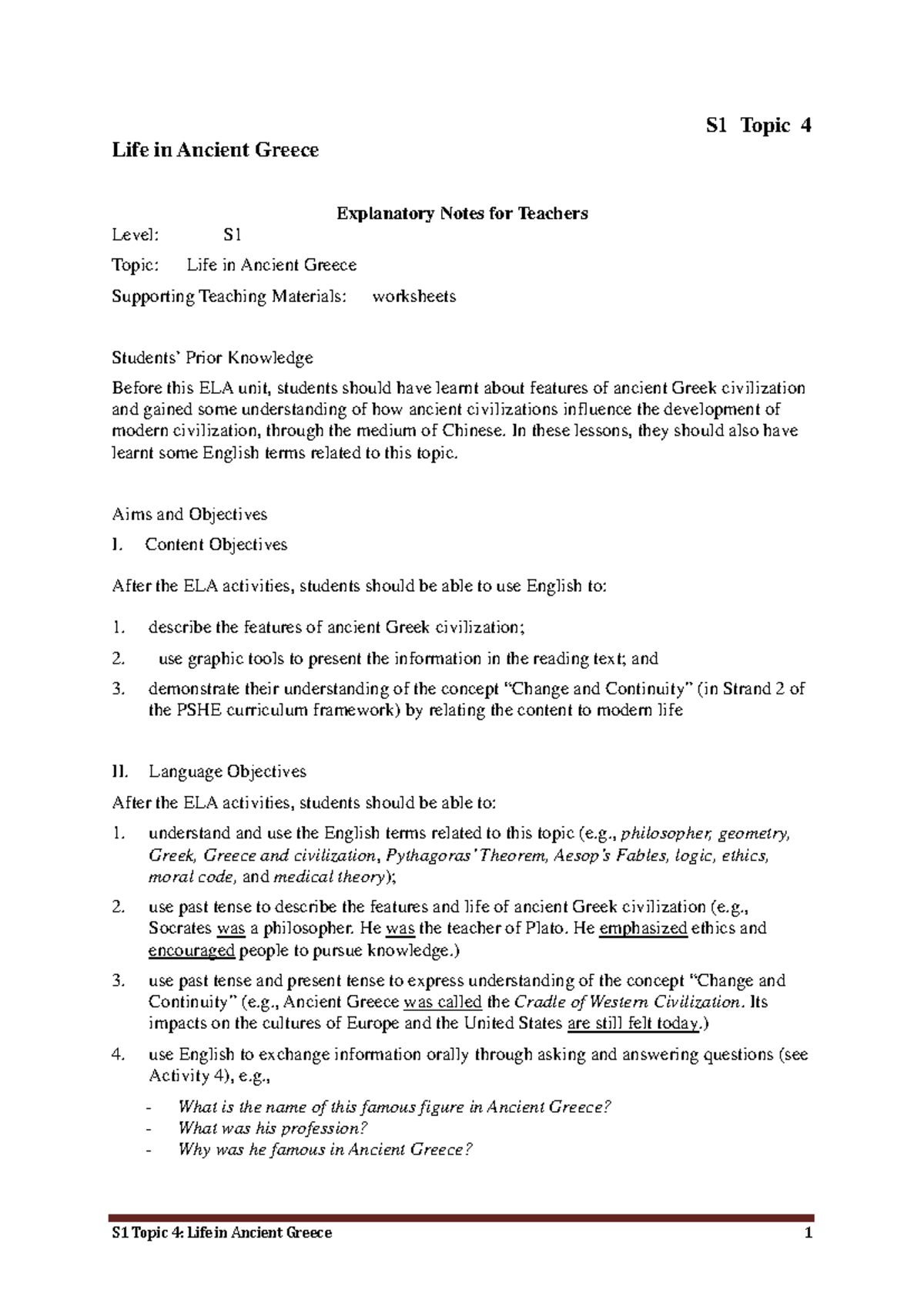 Life in Ancient Greece - S1 Topic 4 Life in Ancient Greece Explanatory ...