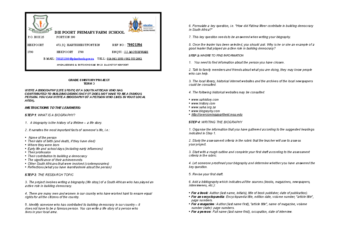 Term 3 Grade 6 History Project - GRADE 6 HISTORY PROJECT TERM 3 WRITE A ...