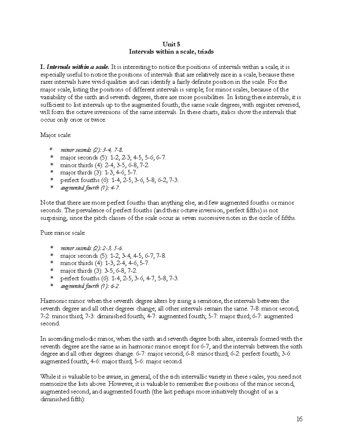 Theory Reader Unit 5 - 16 Unit 5 Intervals within a scale, triads I ...