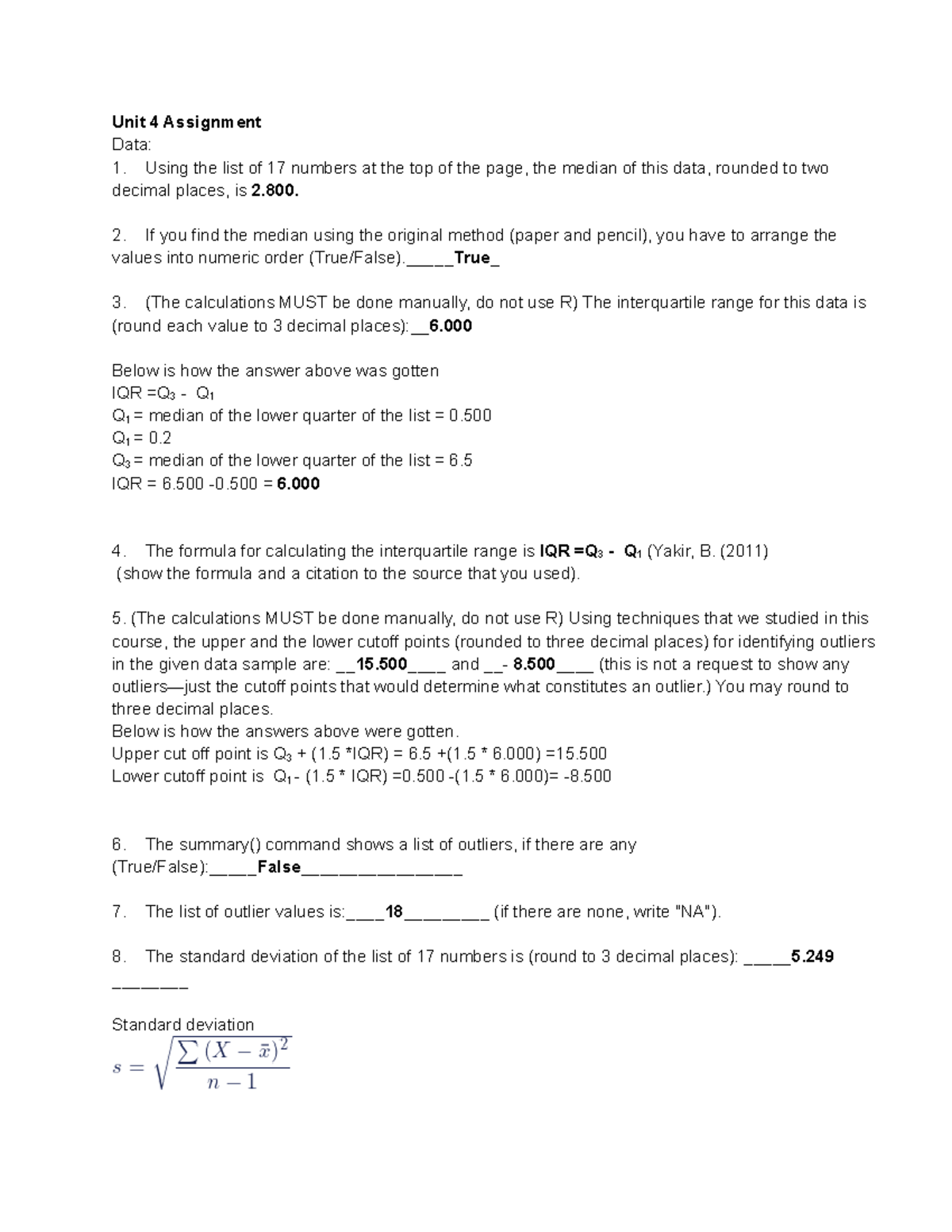 Math 1280 Unit 4 Assignment Unit 4 Assignment Data Using The List Of