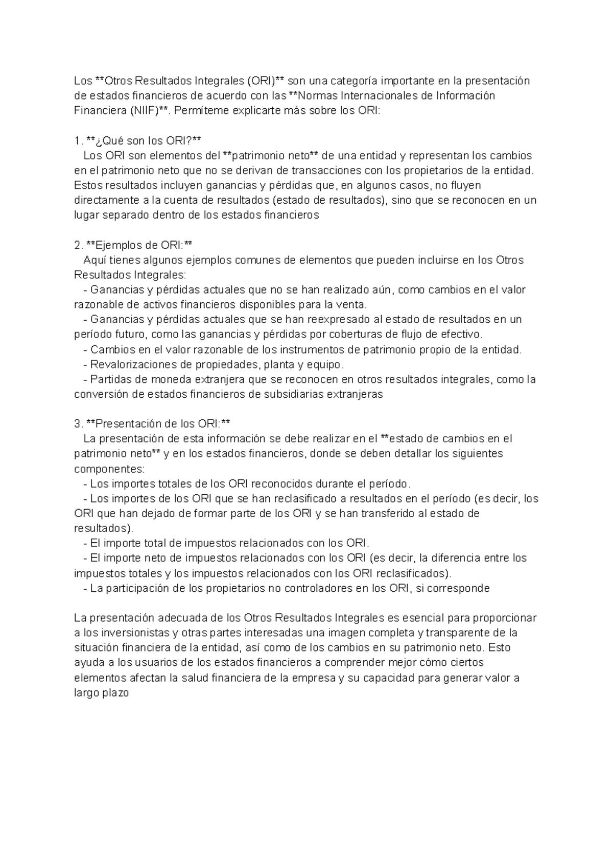 Documento sin título-1 - Los Otros Resultados Integrales (ORI) son una categoría importante en ...