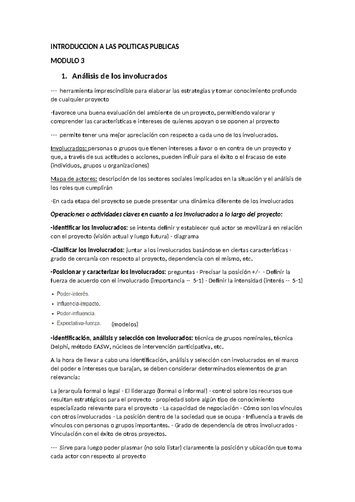 Modulo 3 resumen - INTRODUCCION A LAS POLITICAS PUBLICAS MODULO 3 1. Análisis de los ...