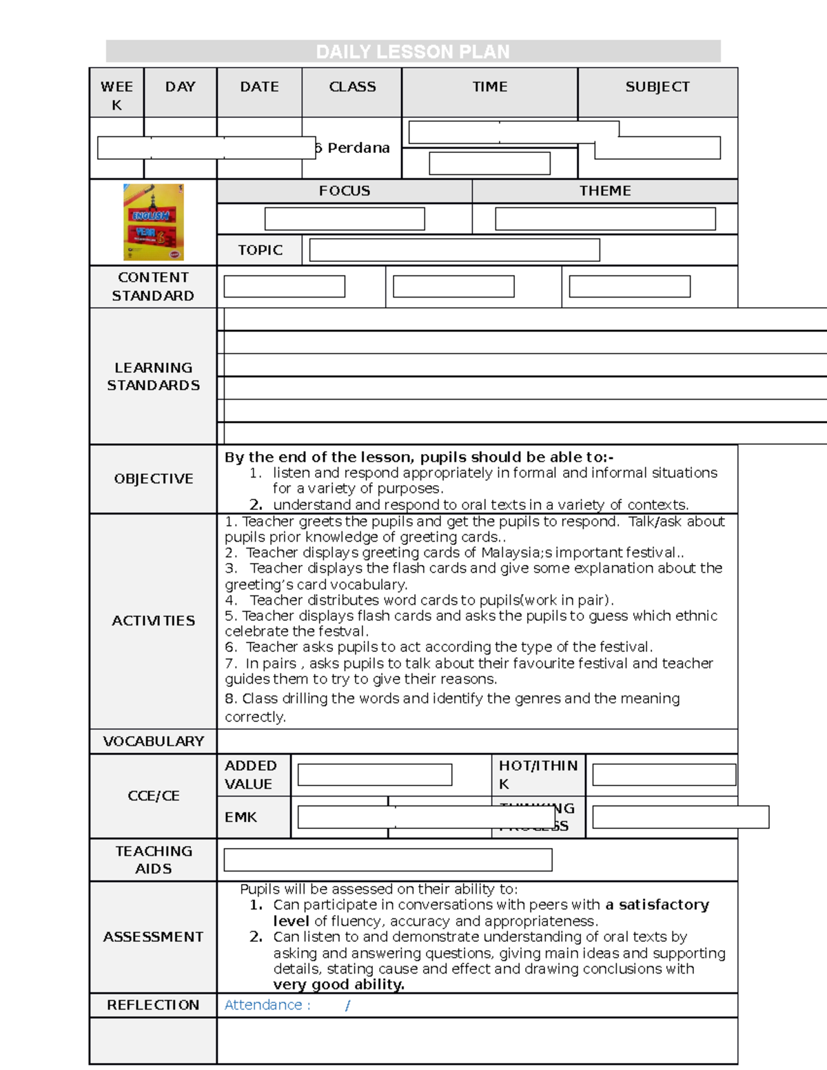 Daily- Lesson-PLAN-5 - lesson plan - WEE K DAY DATE CLASS TIME SUBJECT ...