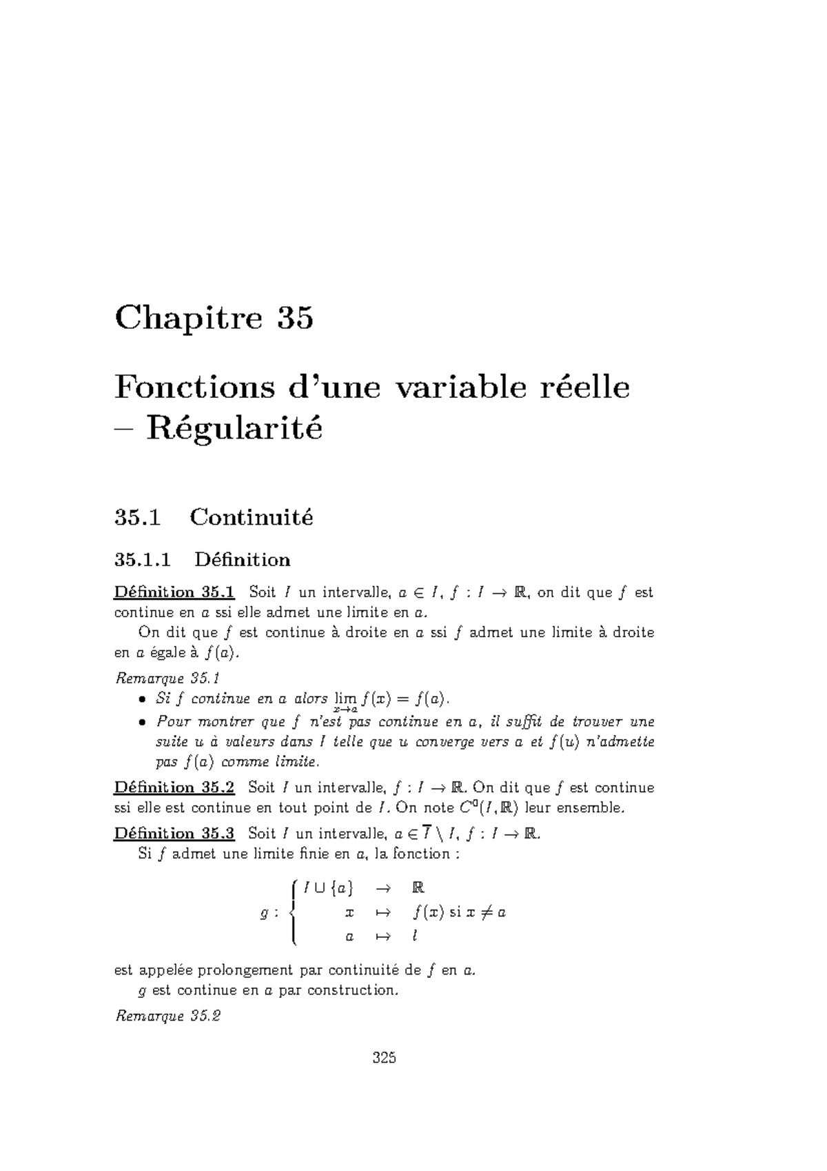 Maths mpsi-115 - Chapitre 35 Fonctions d’une variable réelle – Régularité 35 Continuité 35.1 ...