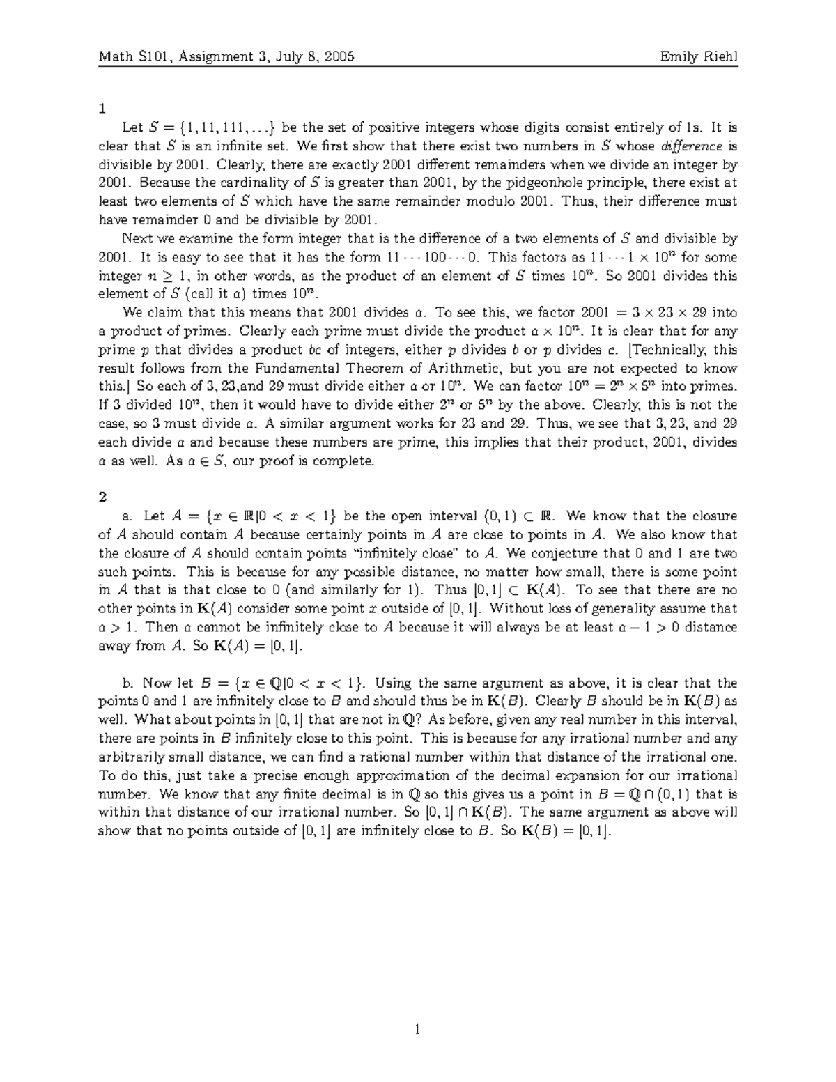 HW3 - maths - Math S101, Assignment 3, July 8, 2005 Emily Riehl 1 Let S ...