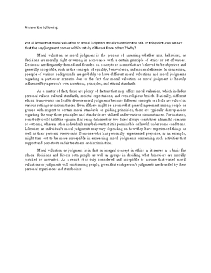 Unit 1 Hand Out - Useful - UNIT1: INTRODUCTION TO ETHICS AND MORALITY ...