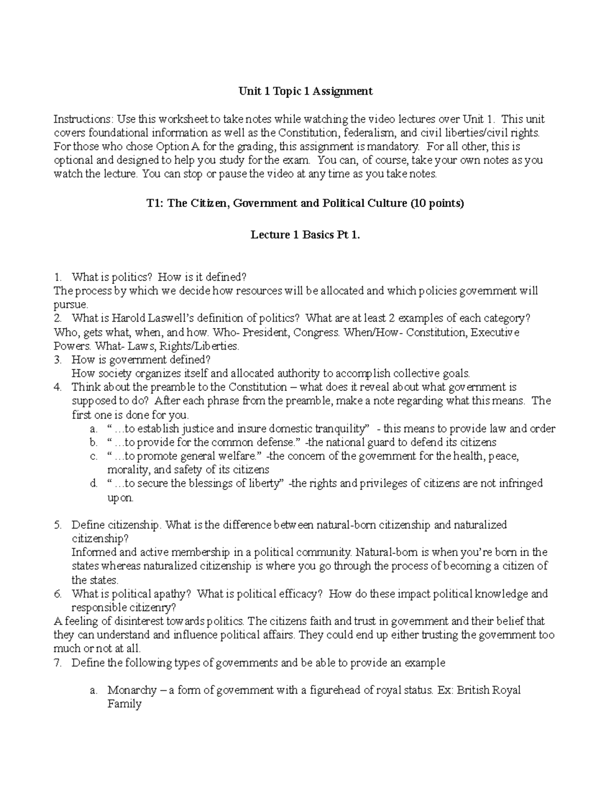 Chapter 1 Assignment - Unit 1 Topic 1 Assignment Instructions: Use this ...