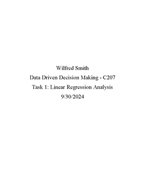 Task1 Linear Regression Analysis Reportv 3 - Wilfred Smith Data Driven ...
