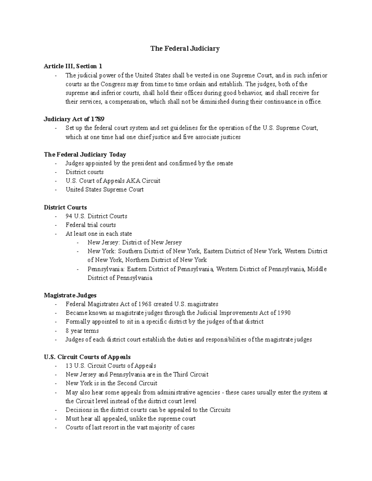 Federal Judiciary - The Federal Judiciary Article III, Section 1 - The ...