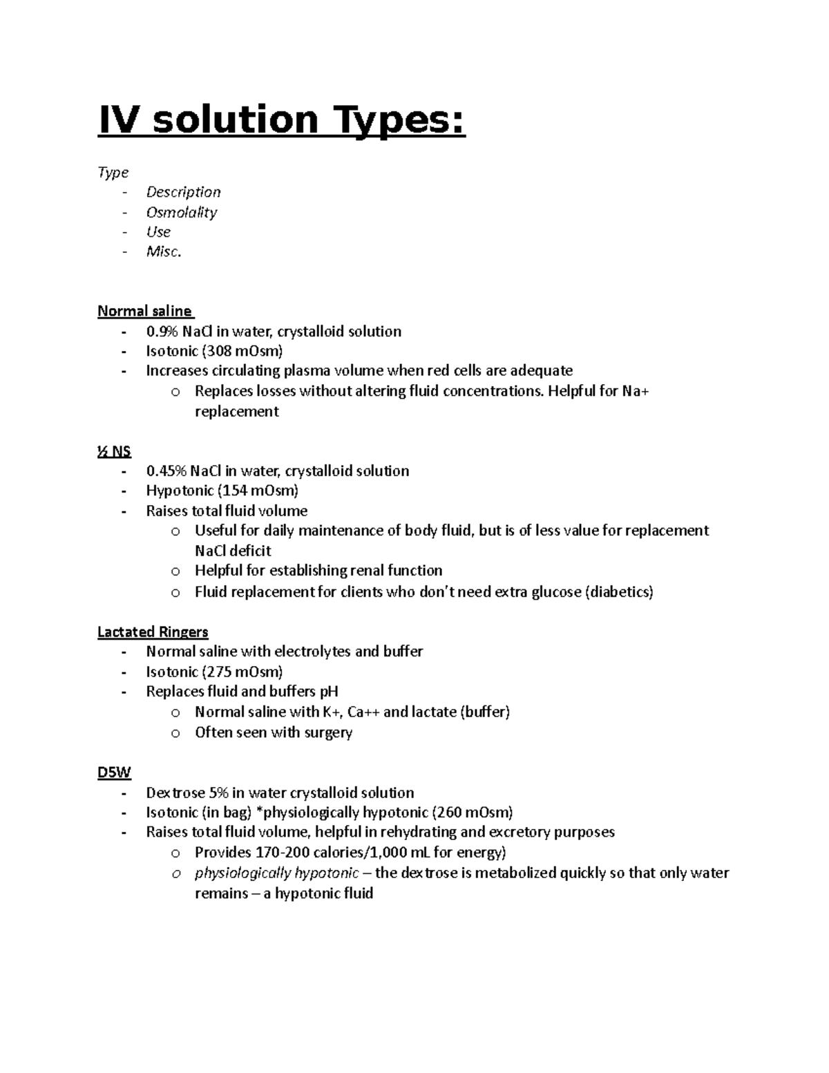 IV solution Types by Abby Sellers - IV solution Types: Type ...