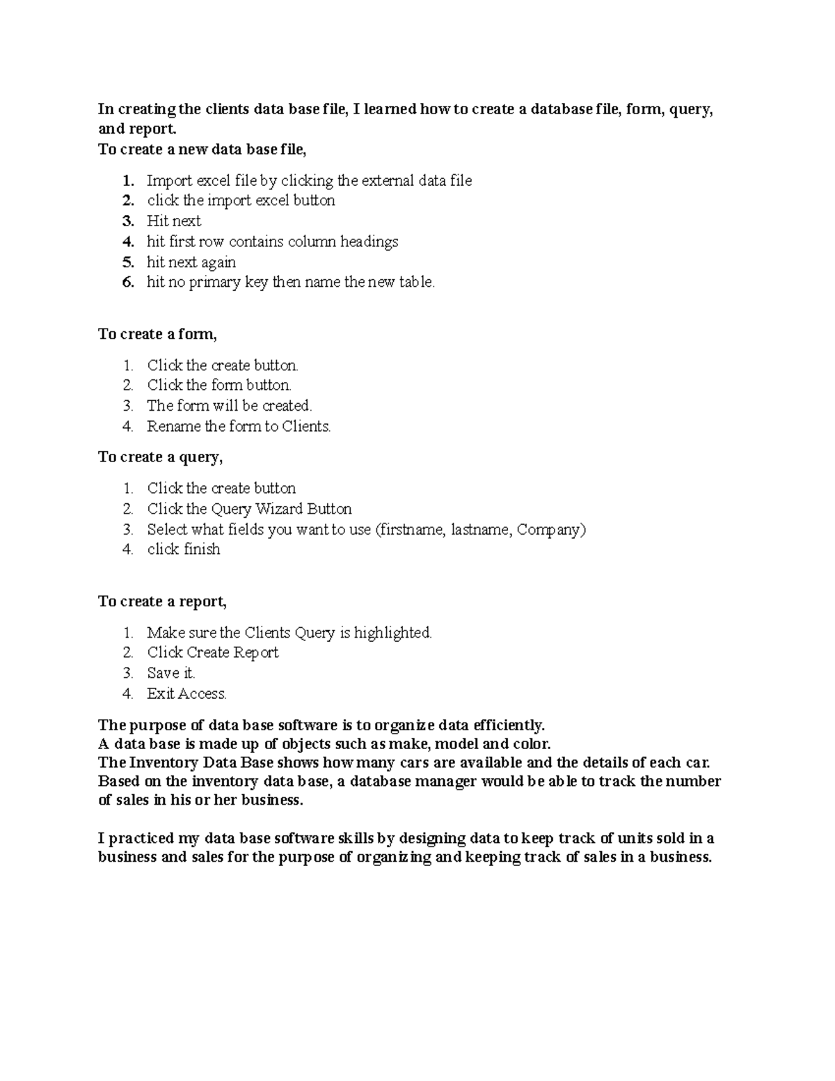 Access 1 Lab Writeup - In creating the clients data base file, I ...