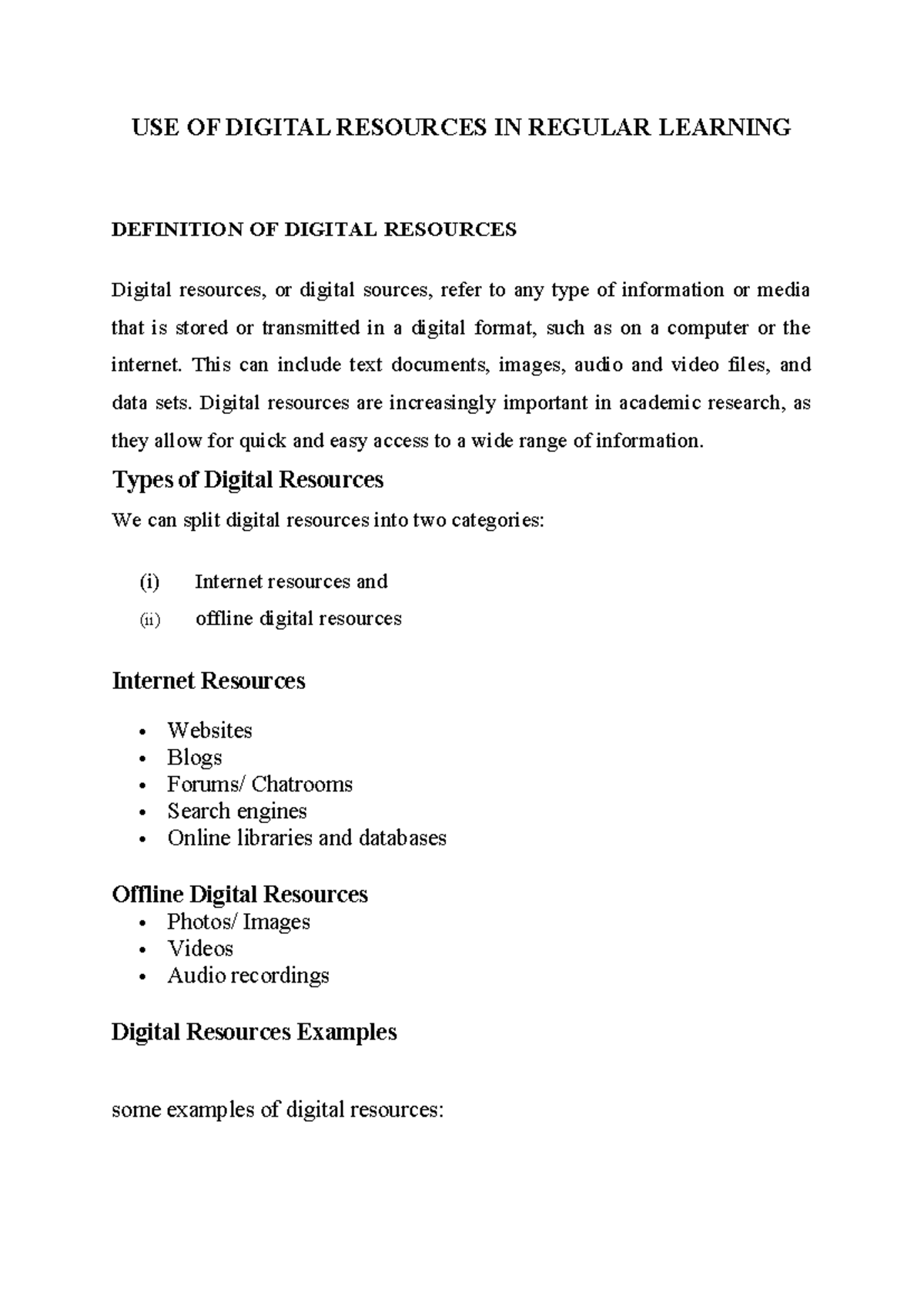 Digital learning - USE OF DIGITAL RESOURCES IN REGULAR LEARNING ...