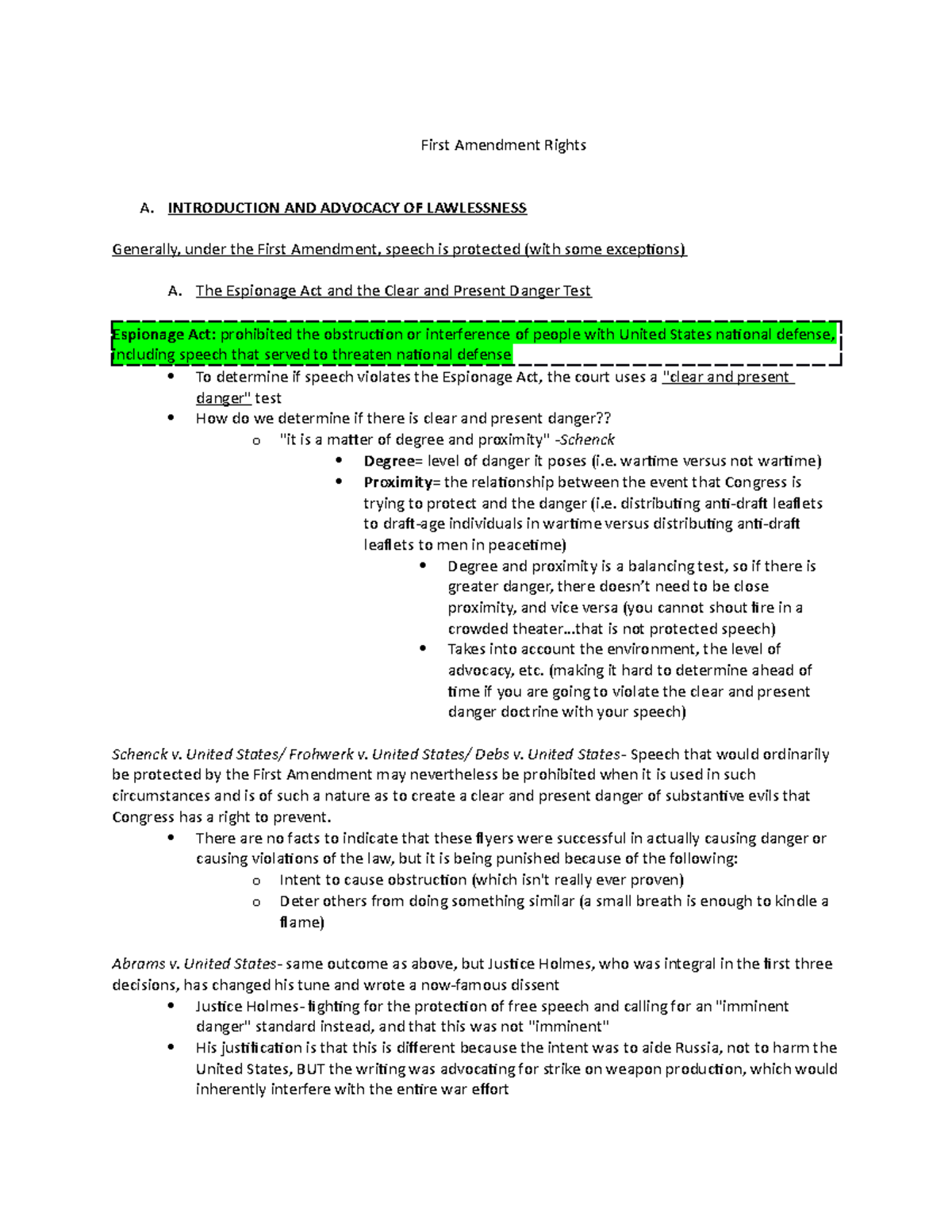 First Amendment Rights (Law School) - First Amendment Rights A ...