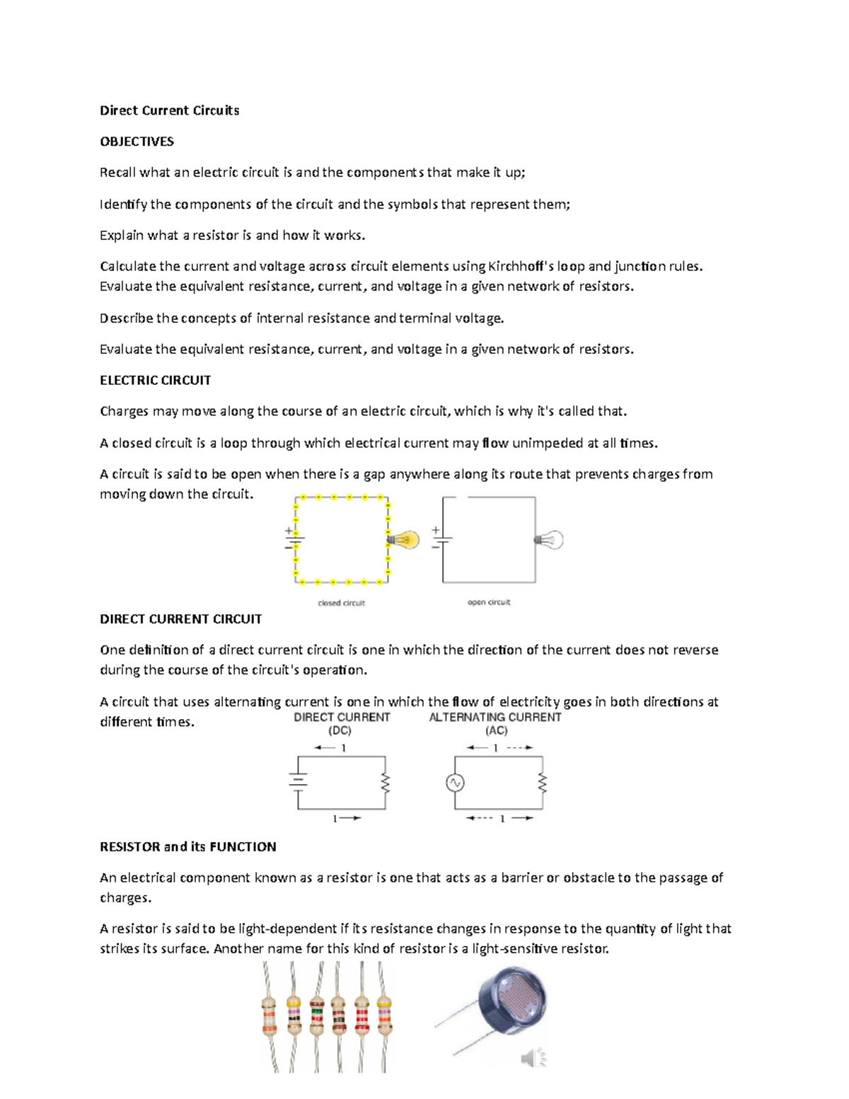 Direct Current Circuits - Direct Current Circuits OBJECTIVES Recall ...
