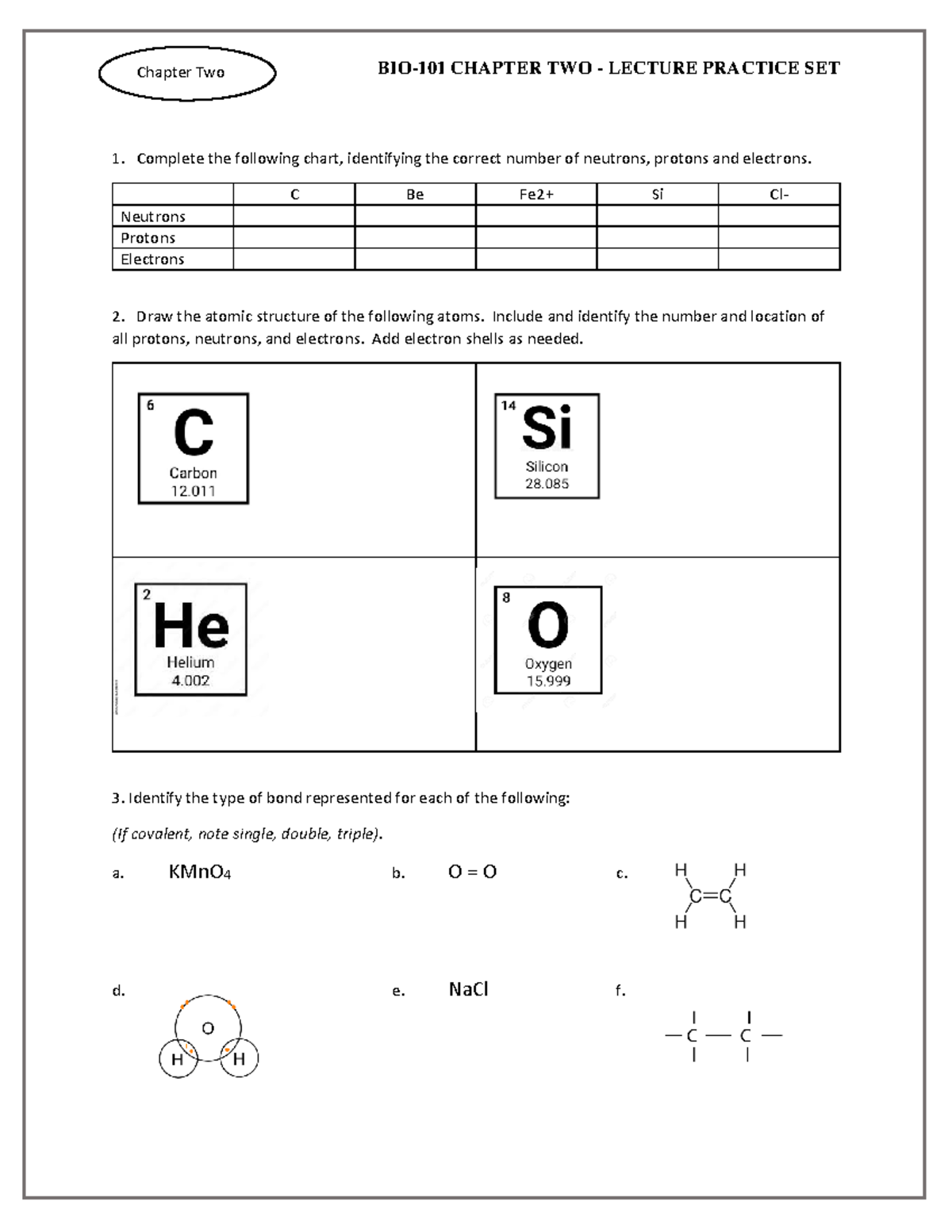 BIO 101 - Chapter 2 Lecture Practice set - Chapter Two BIO-101 CHAPTER ...