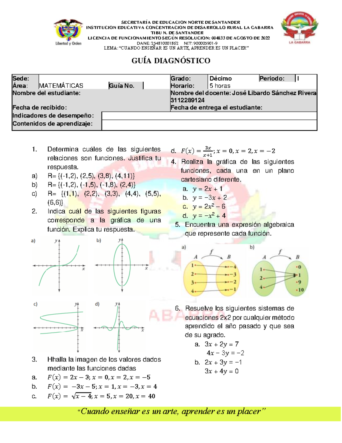 1. GUÍA Diagnóstico - guía diagnostico para decimo grado - SECRETARÍA ...