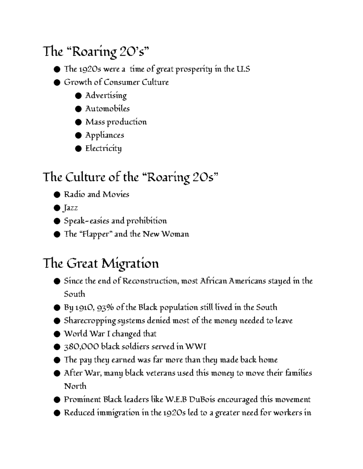 Roaring 20's and the Great Migration - The “Roaring 20’s” The 1920s ...