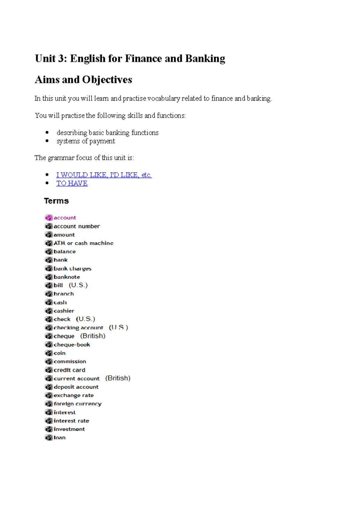 Unit 3 English for Finance and Banking - Unit 3: English for Finance ...