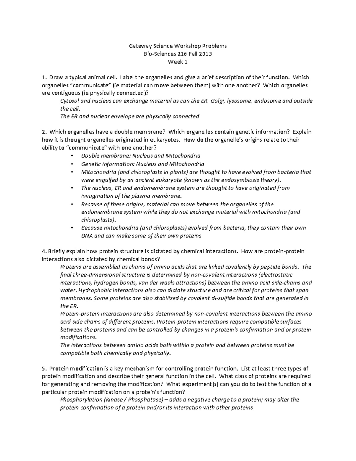 Week 1 Biology 216 GSW Worksheet Gateway Science Workshop