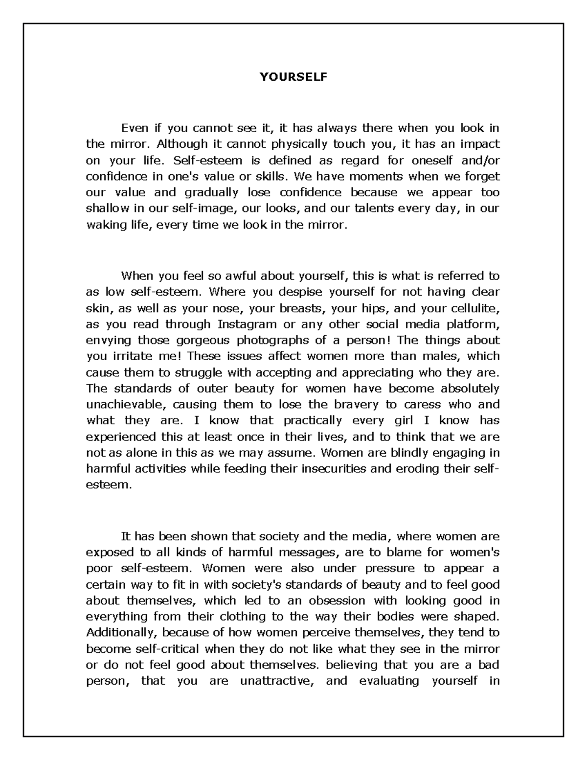 Speech - Yourself - YOURSELF Even if you cannot see it, it has always ...