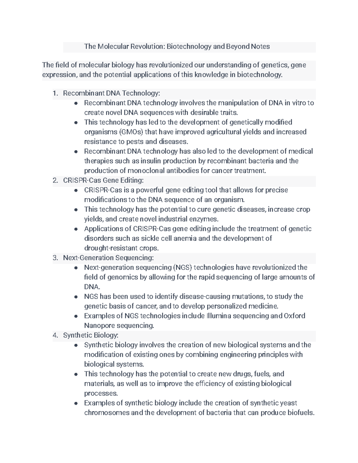 The Molecular Revolution Biotechnology and Beyond Notes - Recombinant ...