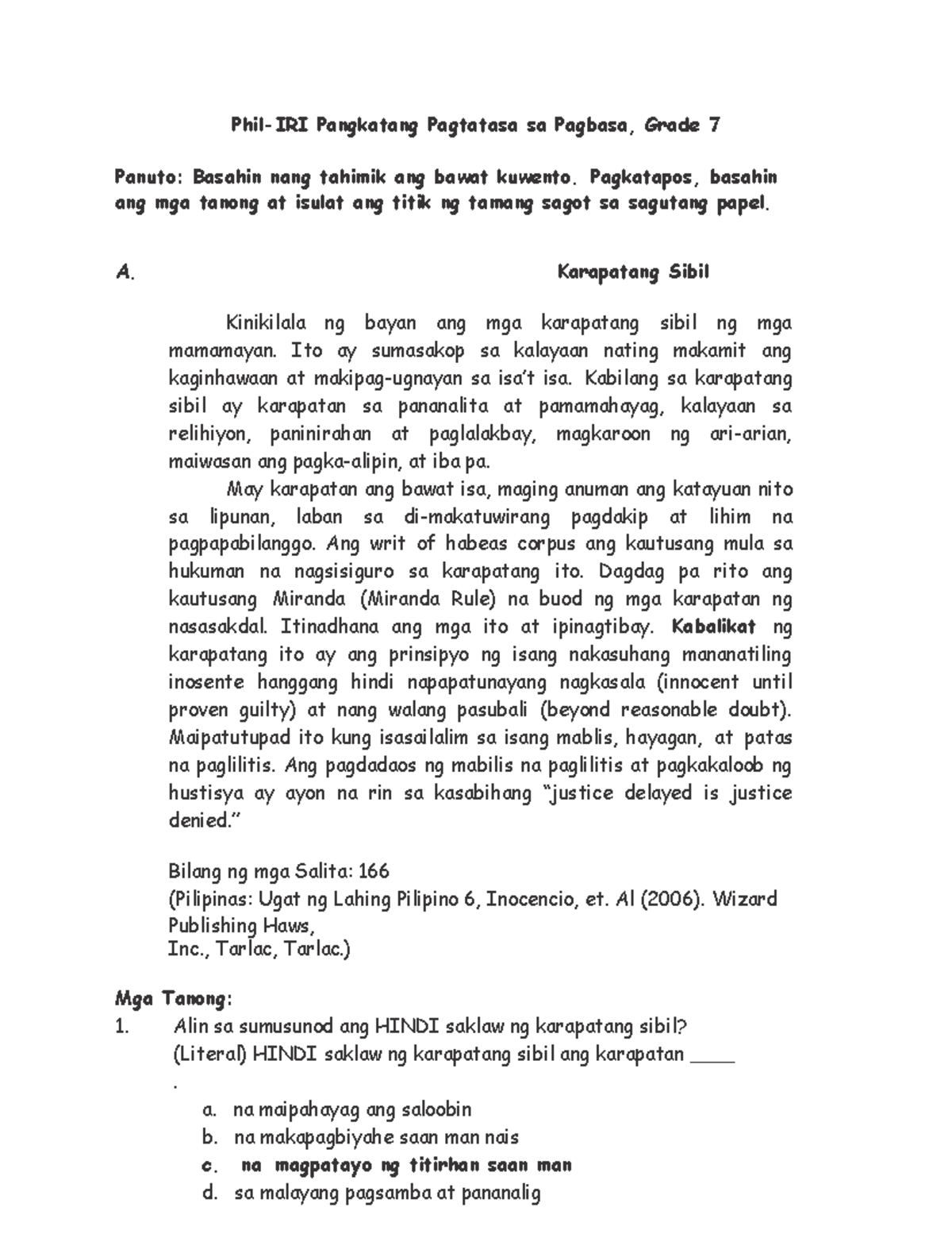 Grade 7 passage filipino gst - Phil-IRI Pangkatang Pagtatasa sa Pagbasa ...