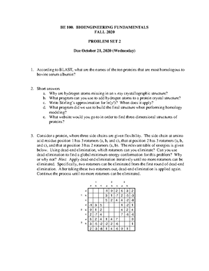 Problem-set-7 - Problem set with Student Work - BE 100. BIOENGINEERING ...