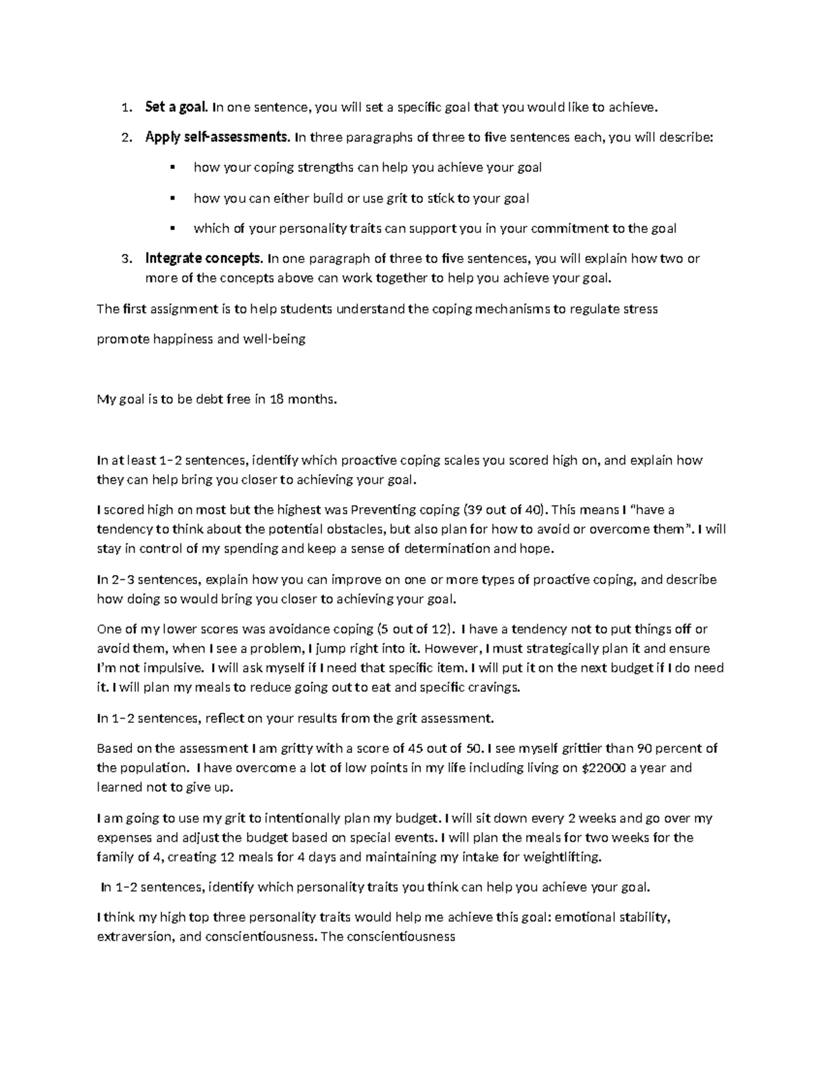 PSY108 Project Two - 1. Set a goal. In one sentence, you will set a ...