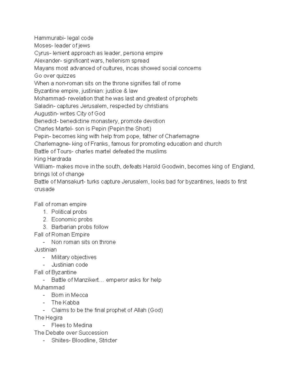 Western civ final notes - Hammurabi- legal code Moses- leader of jews ...