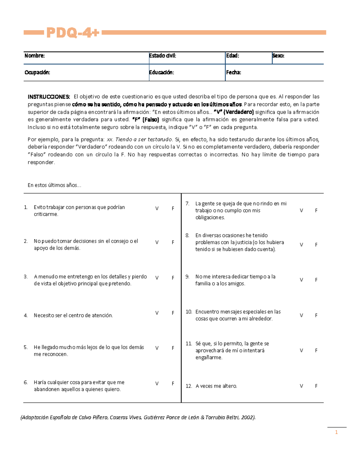 PDQ-4+ - ... - (AdaptaciÛn EspaÒola de Calvo PiÒero, Caseras Vives ...